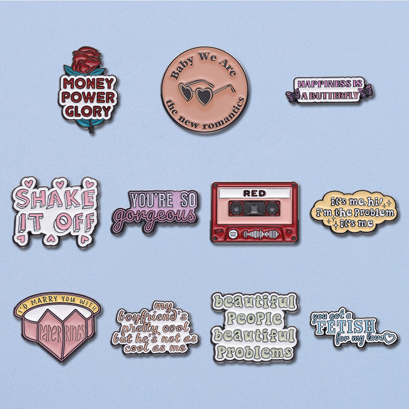 Creative Text Quotes Enamel Pins Cartoon Radio Rose Texts Letter Brooch ...