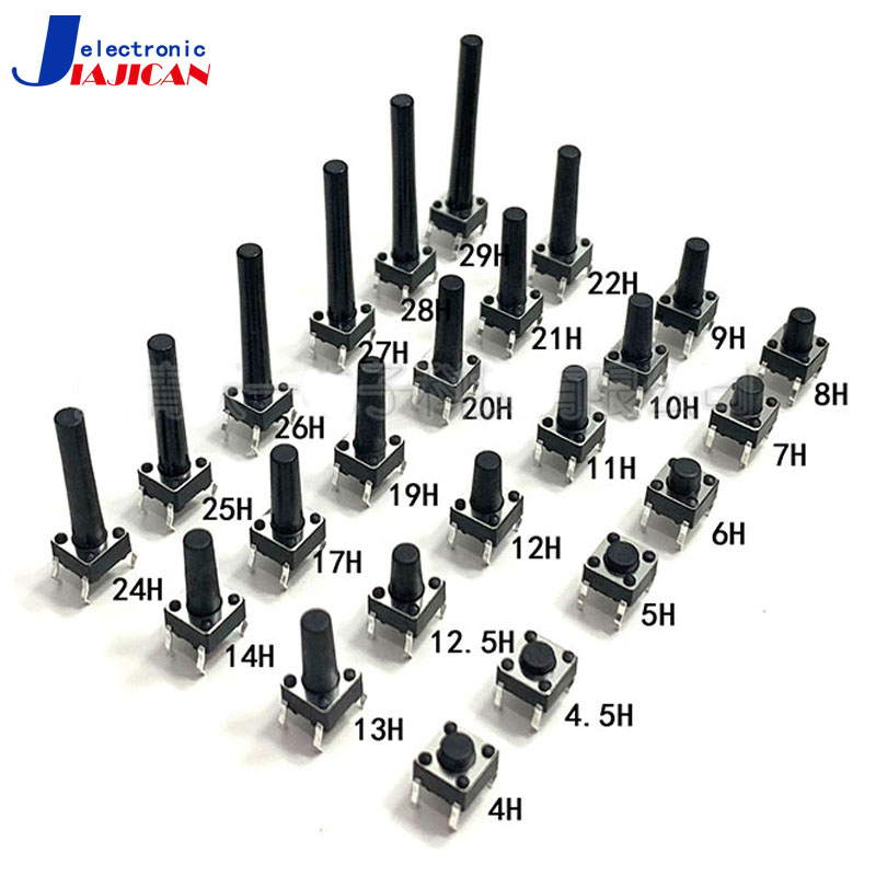 Tact Switch 6 * 6 * 4/4.3/4.5/5/6/7/8/9/10/11/12/13/14H Pin Push Button ...