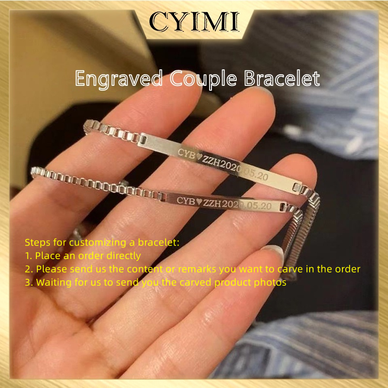 Customized Engraved Couple Bracelet Stainless Steel Chain Nameplate ...
