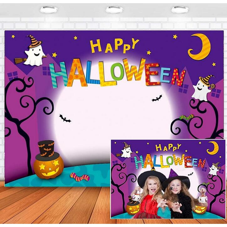 5x3ft Halloween Backdrop Cartoon Halloween Photo Backdrop Pumpkin Moon ...
