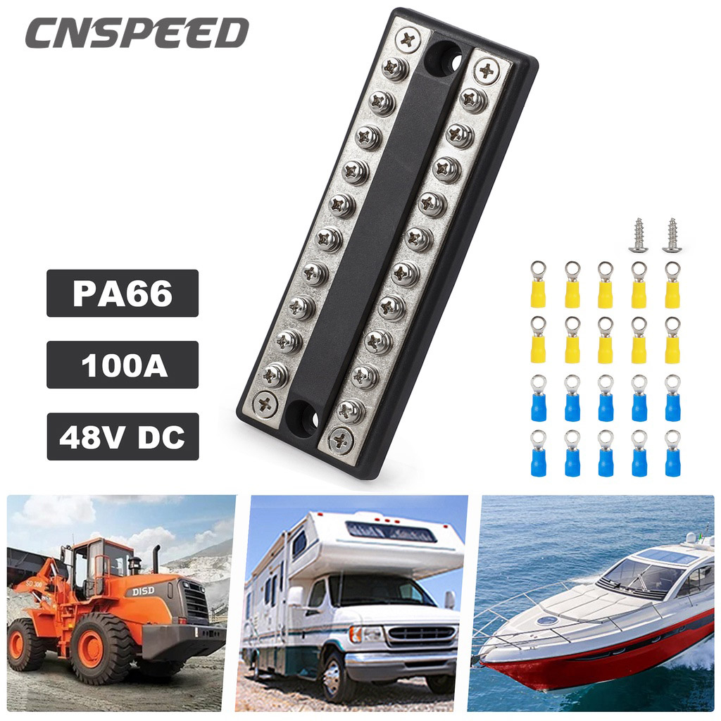 100A Battery Power Distribution Block Bus Bar Positive Negative 48V CD ...