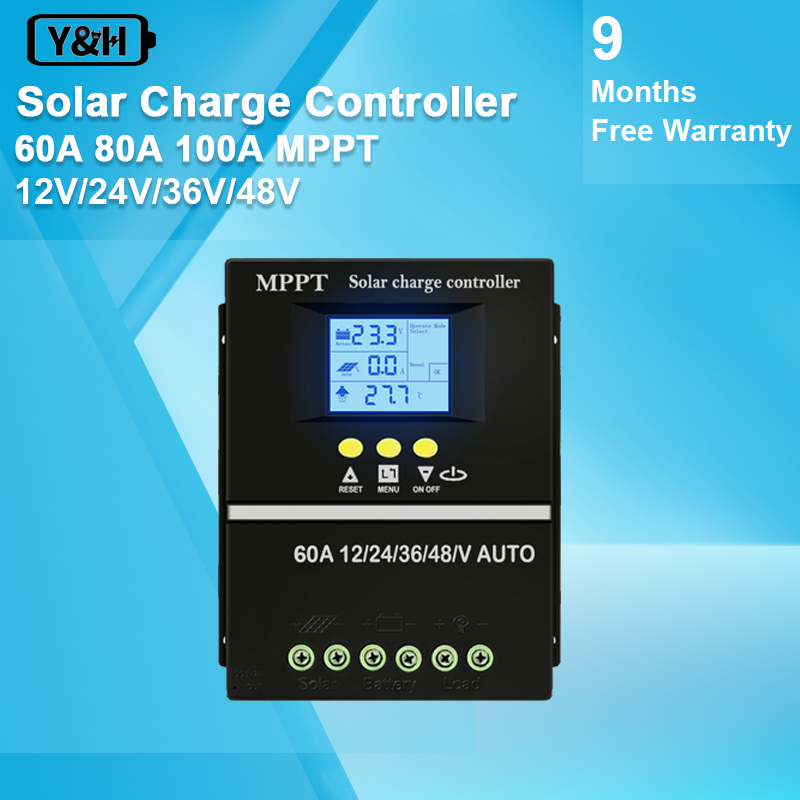 Y&H 60A/80A/100A MPPT Solar Charge Controller 12V 24V 36V 48V LCD Display Battery Intelligent ...