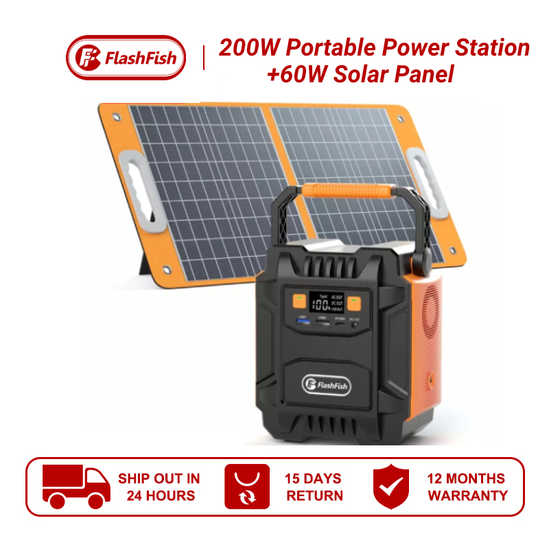 200W/173Wh Solar Generator Set | Flashfish Portable Power Station with 60W Foldable Solar Panel ...