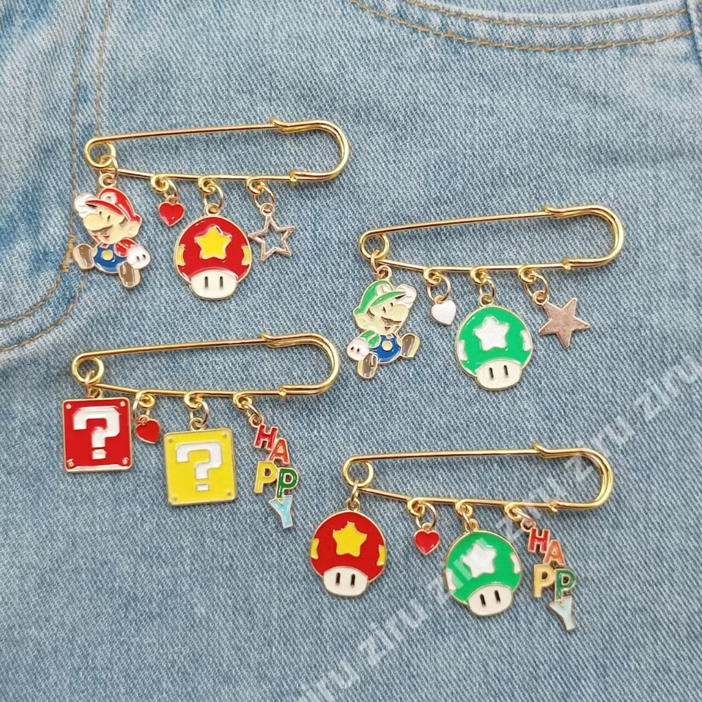 Classic Anime Super Mario Brooch Metal Pins Mario Luigi Pants Waist Pin ...