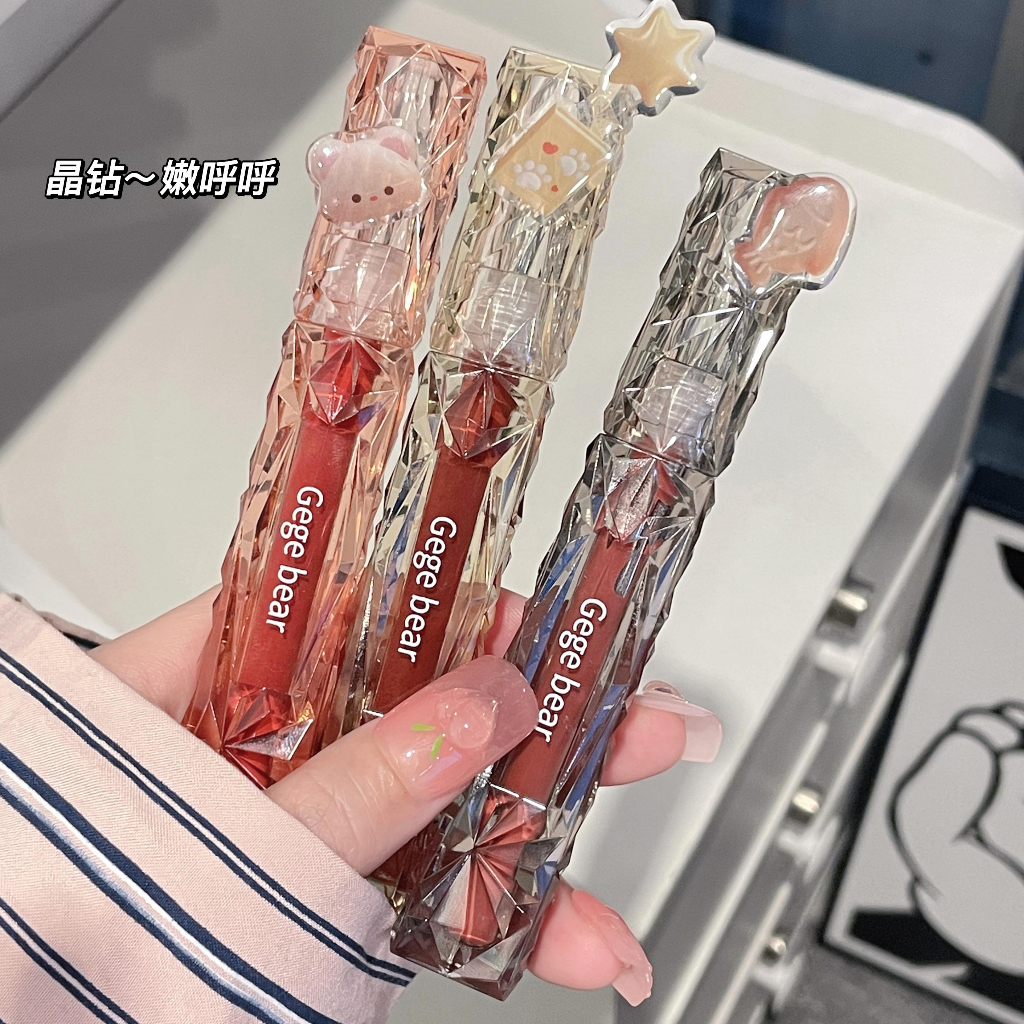 Gege bear Lipstick Lipgloss 6 Colors Transparent Glass Lip Oil Liquid ...