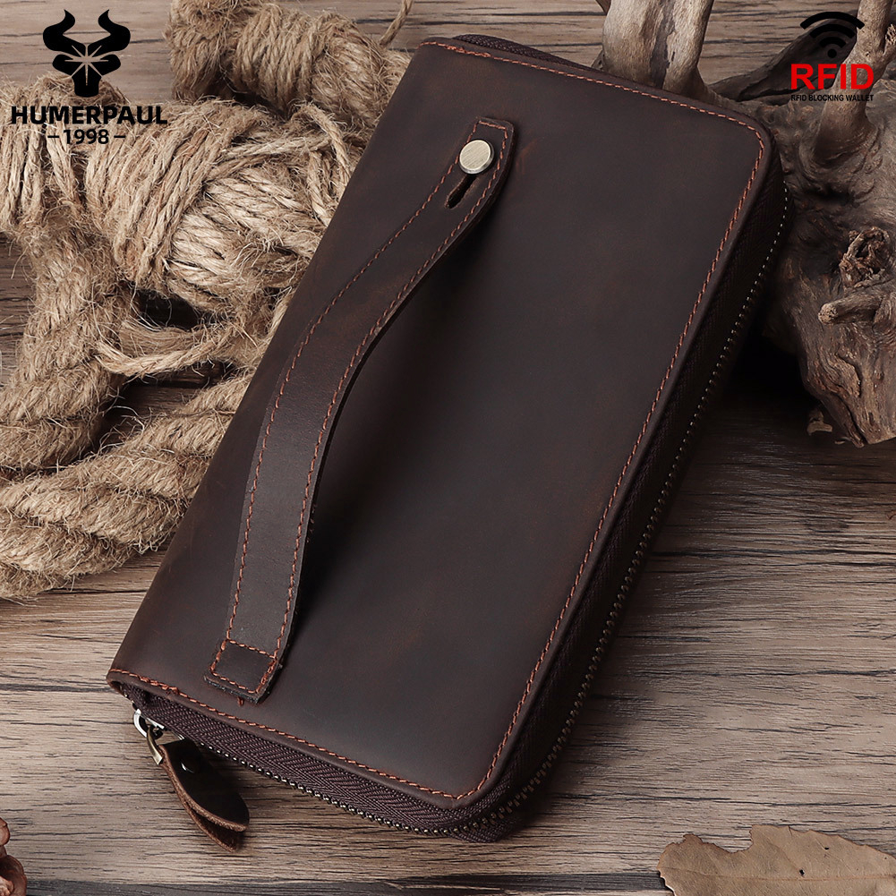 RFID Genuine Leather Vintage Zipper Multi Card Holder Leather Men's ...