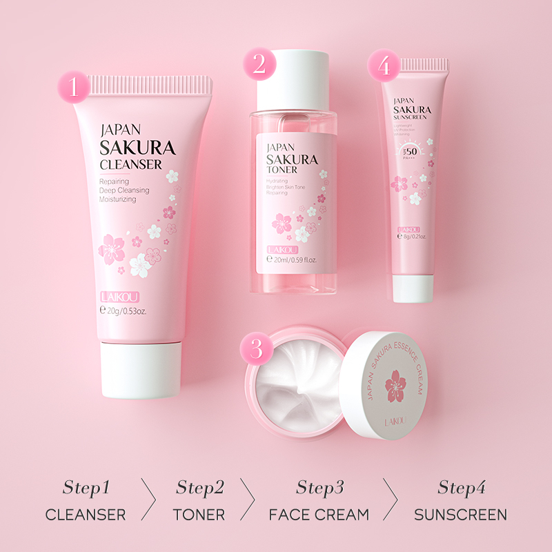 LAIKOU Japan Sakura Skincare Set Hydrating Even Skin Tone Smooth ...