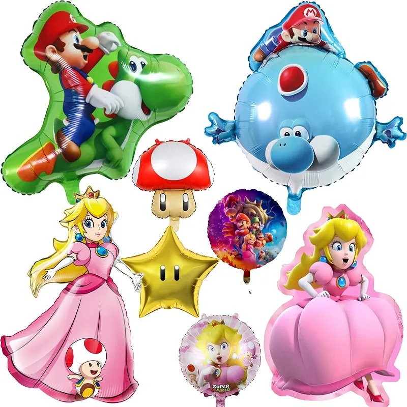 Cute Pink Princess Peach Cartoon Theme Party Aluminum Film Balloon Set ...