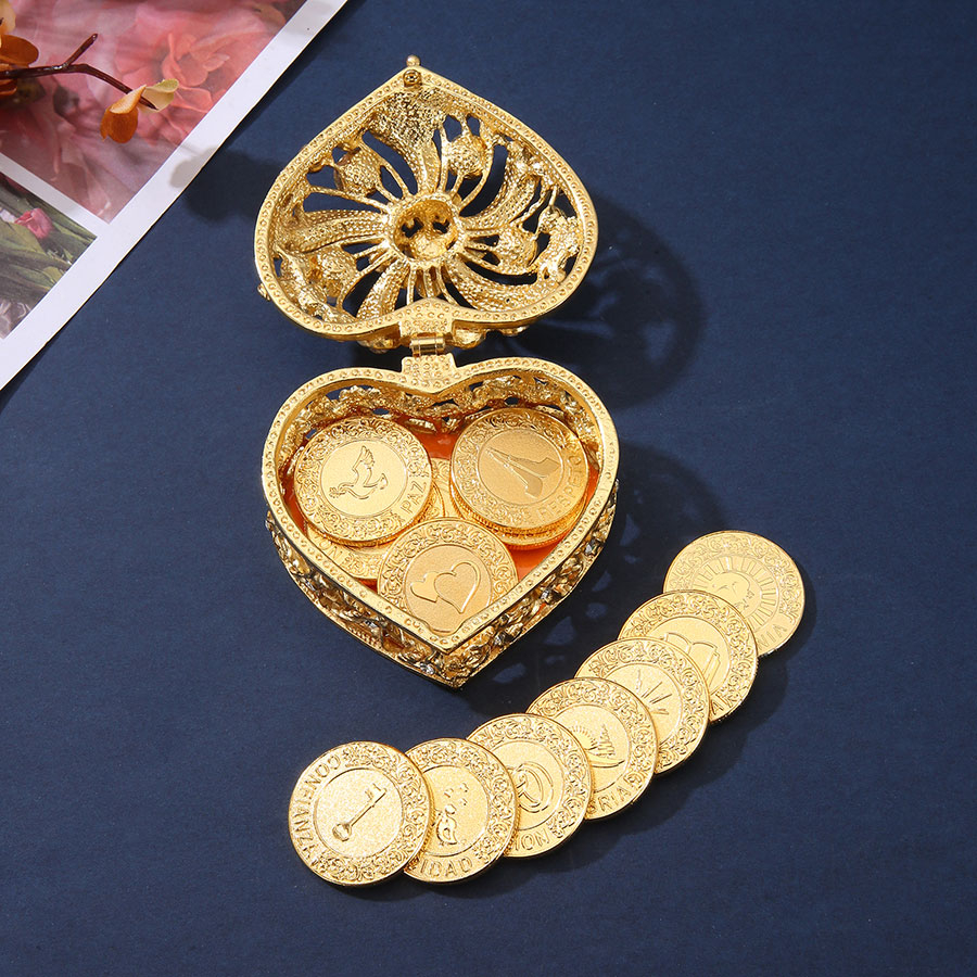 Gold Wedding Unity Coins Set Arras De Boda With Heart Gift Box English ...