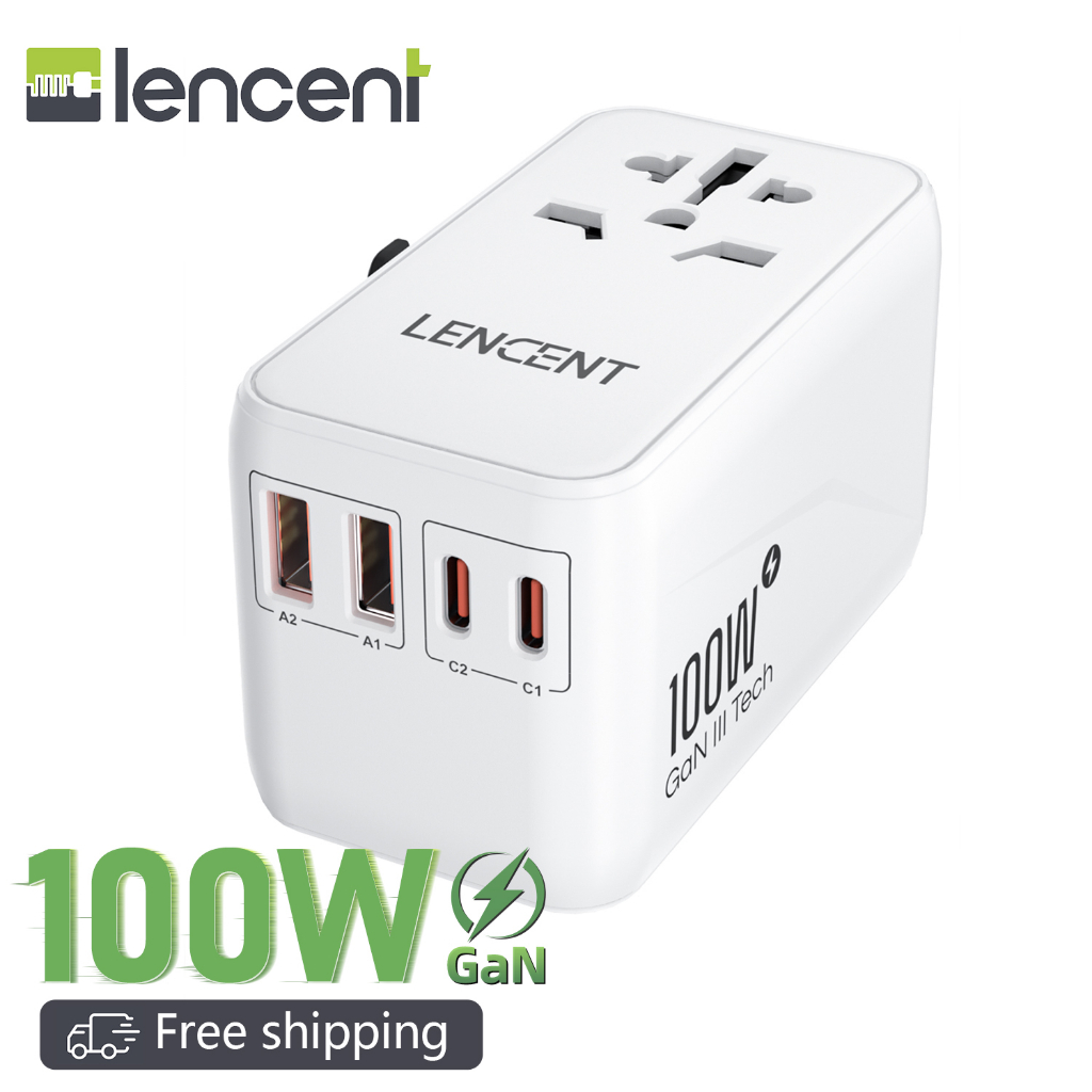 LENCENT GaN III 100W Universal Travel Adapter, International Charger ...