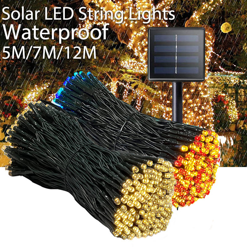 12M 7M 5M 100/50/20 LED Outdoor Solar Led String Light Garland Festoon ...