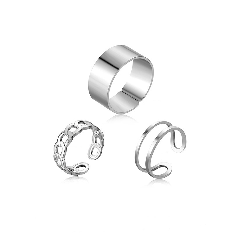 Korean Silver Ring Set with Punk Personalized Opening Adjustable Women ...