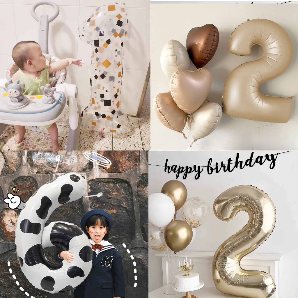 40inch Caramel Color Number Balloons18inch Star Heart Balloons Platinum ...