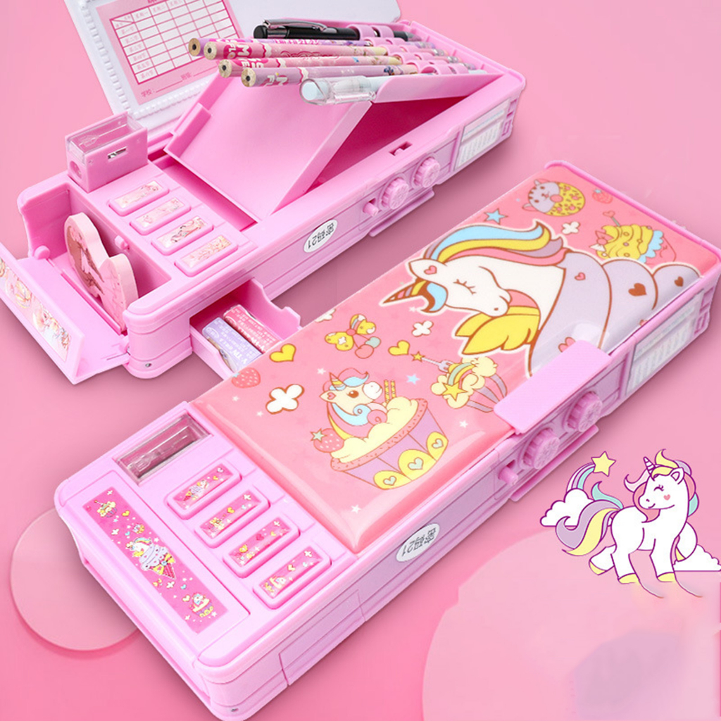 Button deformation stationery box multi-function password lock pen box ...