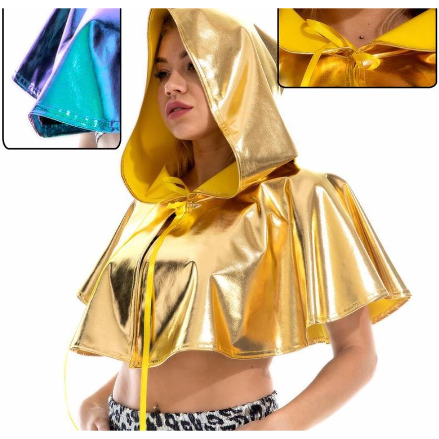 Metallic Shiny Hooded Cloak Sparkle Holographic Hood Cape Gothic Cowl ...