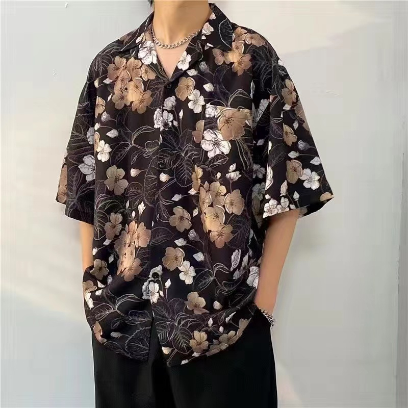 Summer Outfit New Casual Loose Retro Short Sleeve Floral Polo Shirt for ...