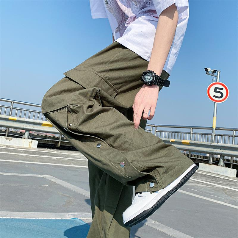 Side Pockets Ankle Button Cargo Pants Men High Street Men's Trousers ...