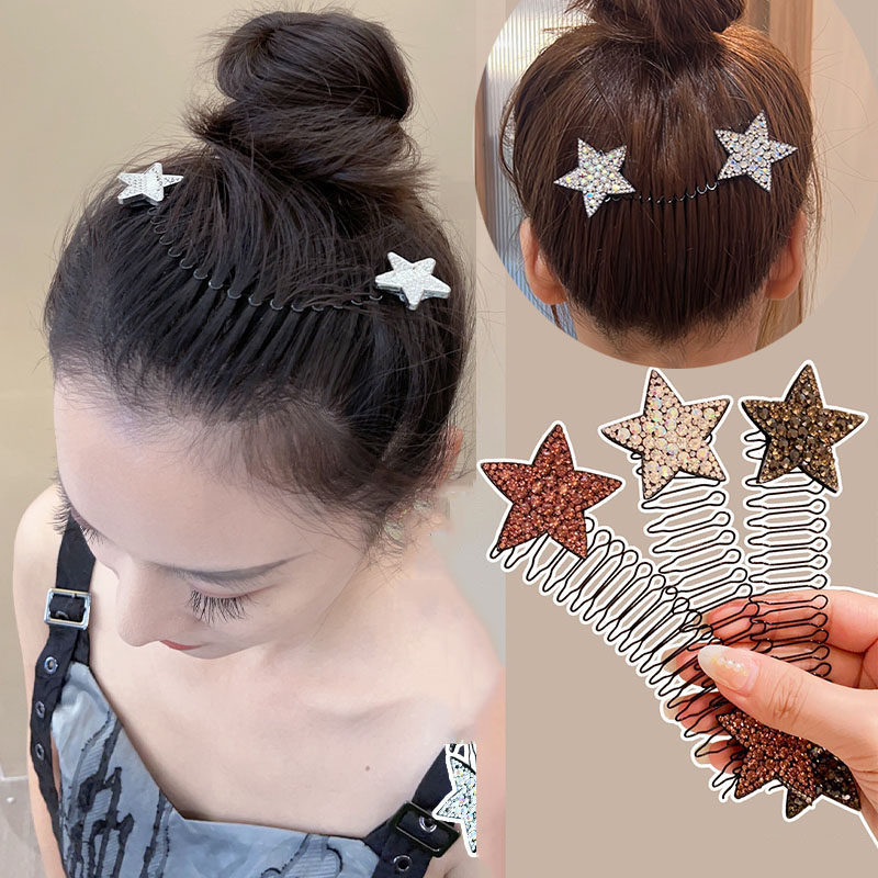 Rhinestone Star Inserted Comb Hair Clip Broken Hair Sorting Tool Pull ...