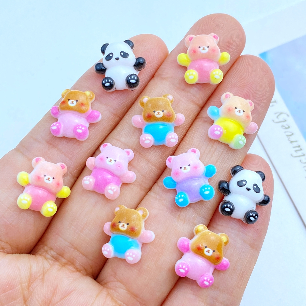 30 Pieces 12mm Mini Nails Cartoon Colorful Bear Resin Decoration Crafts ...