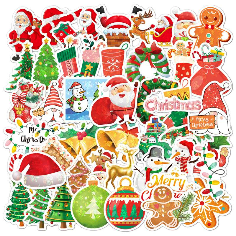 50PCS Christmas Holographic Sticker Waterproof Decals Christmas Theme ...