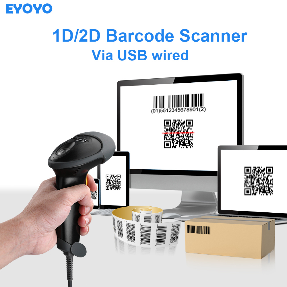 Eyoyo 1D 2D USB Wired Barcode Scanner Screen Bar Code Reader Scanning ...