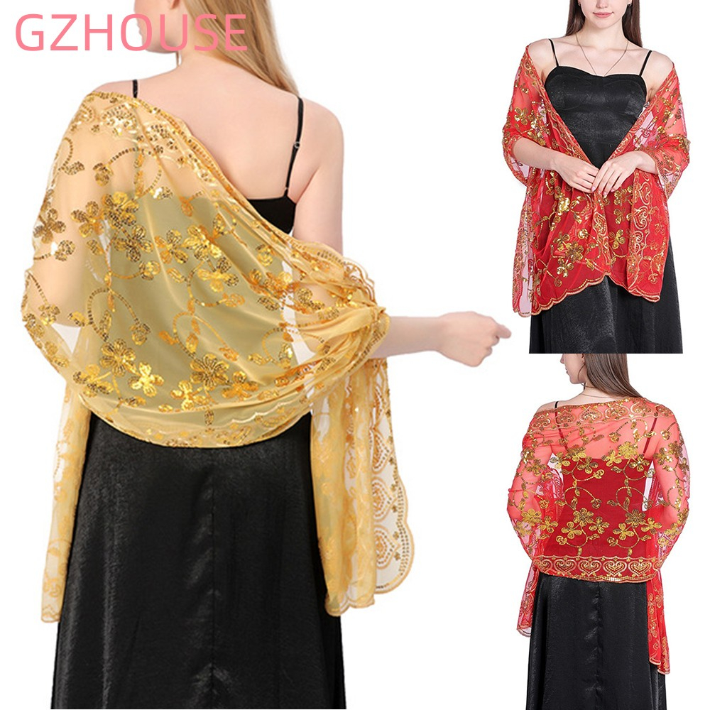 Gzhouse Wedding Shawls Sequin Embroidered Shawl Glitter Long Scarf ...