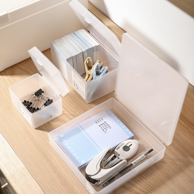 Snap-on Storage Box with Lid Frosted Transparent Card Organizer Storage ...