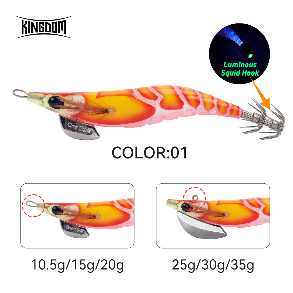 Kingdom EGI SHRIMPER Fishing Lures 55mm 70mm 80mm 92mm 110mm Squid Lure Lead Eging Lure Sinker ...