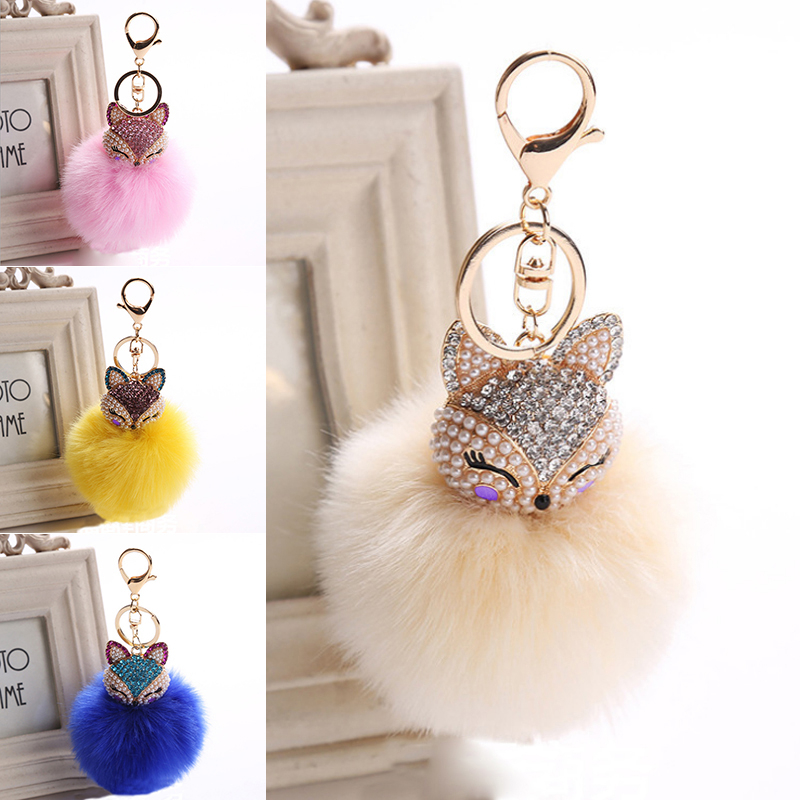 Cute Mini Fox Pendant Keychains for Women Girls Fluffy Fur Key Ring ...