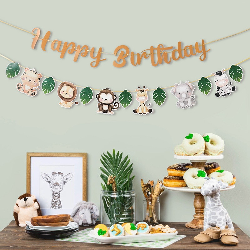 Jungle Safari Birthday Banner Wild One Flag Letter Backdrop Curtain ...