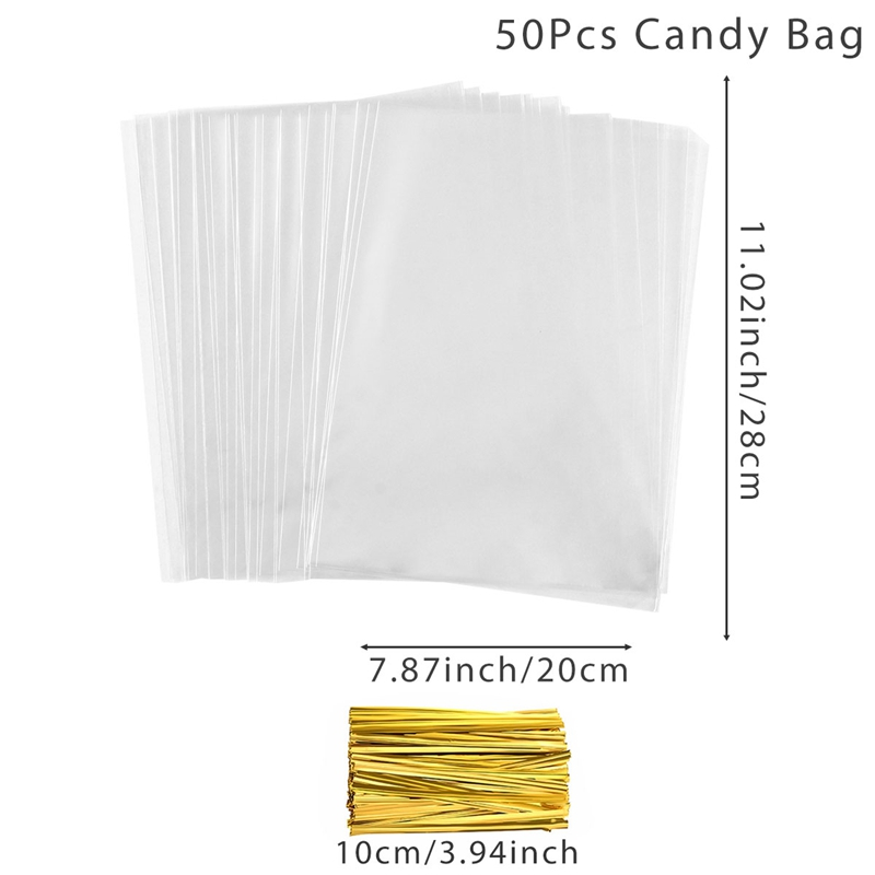 50pcs Rectangle Transparent Loot Bag With Twist Ties Clear Plastic Loot ...