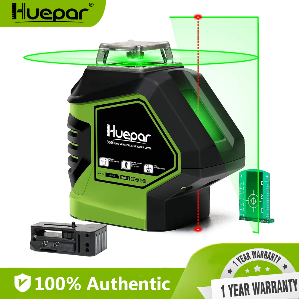 Huepar Green Beam Laser Level 5 Line with 2 Plumb Dots Self-Leveling ...