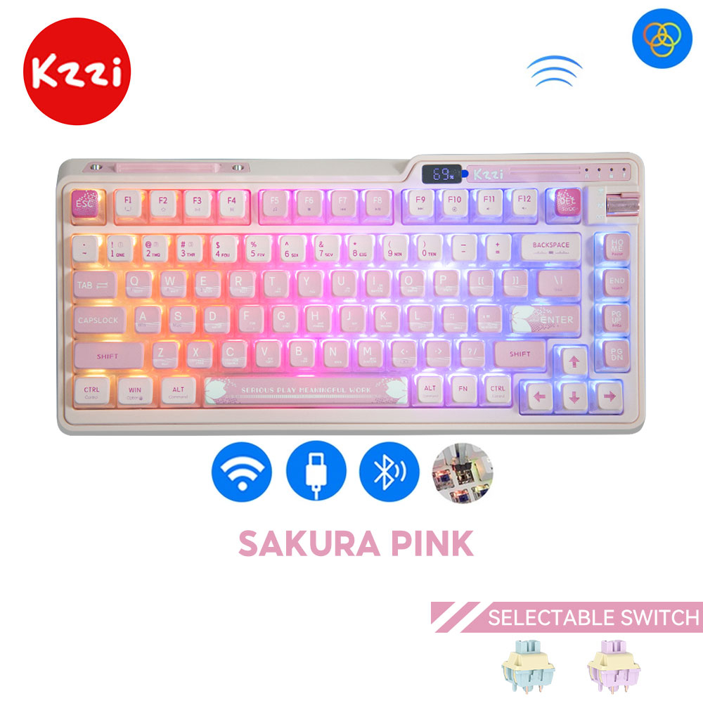 KZZI Kezhi K75 Pro+ Sakura Pink Wireless Three-Mode Mechanical Keyboard ...