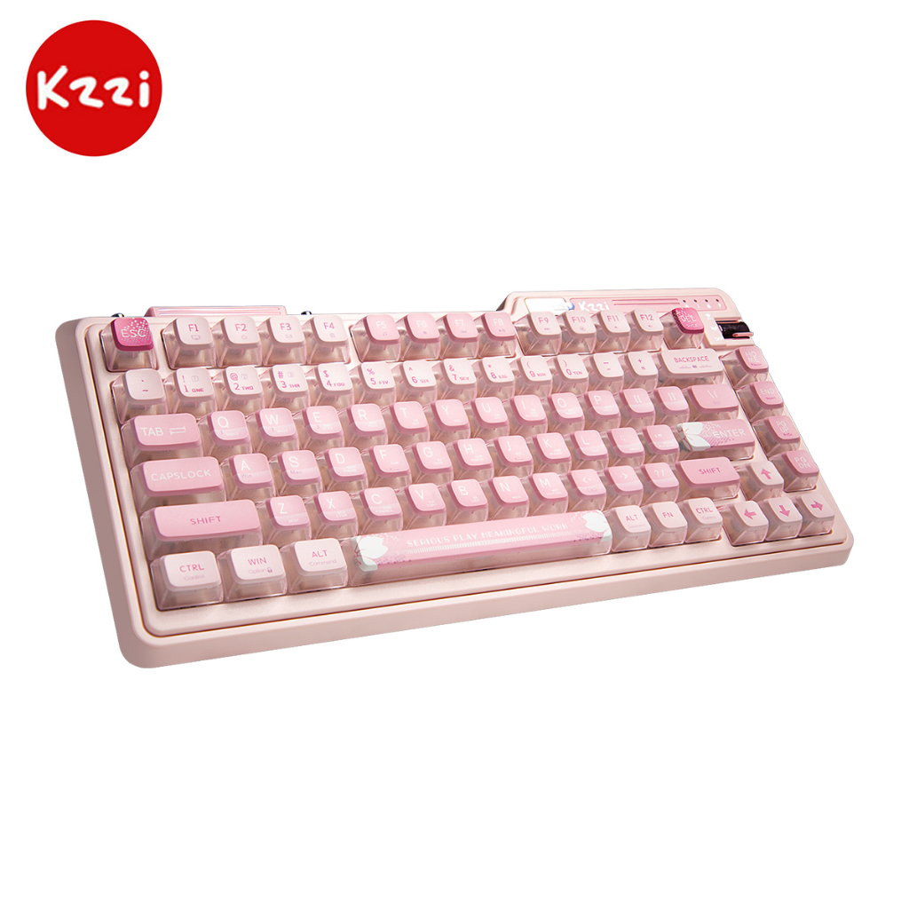 KZZI Kezhi K75 Pro+ Sakura Pink Wireless Three-Mode Mechanical Keyboard Gasket Gaming RGB ...