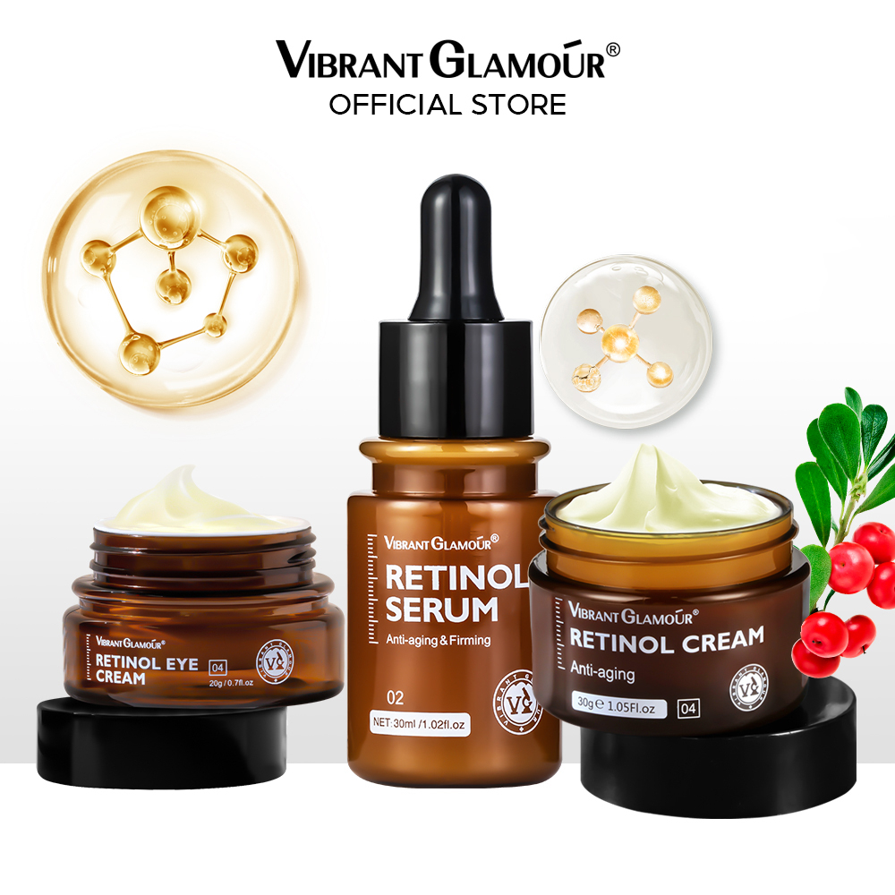 VIBRANT GLAMOUR Retinol Set Face Cream+Facial Serum+Eye Cream Double ...