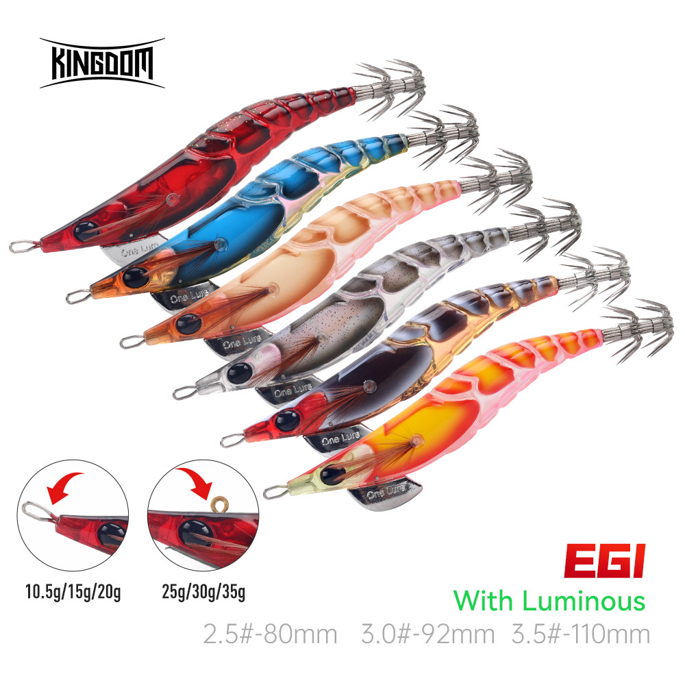 Kingdom EGI SHRIMPER Fishing Lures 55mm 70mm 80mm 92mm 110mm Squid Lure Lead Eging Lure Sinker ...