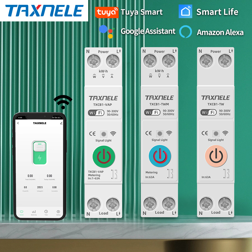 AC 90-300V TUYA WIFI Smart Circuit Breaker 1P 63A Power Metering Energy ...