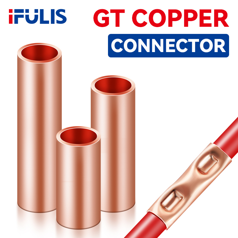 100Pcs GT Copper Connecting Pipe Wire Joint Small Copper Tube Terminal Cable Lug Connection Tube ...