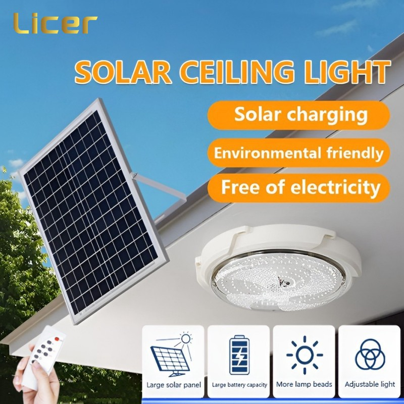 Licer Solar Ceiling Light Indoor Light Remote Control Dimming Home ...