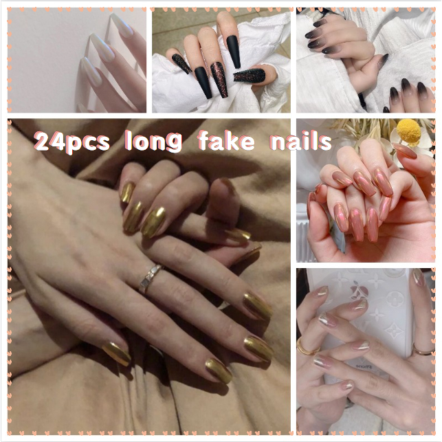 【With Glue】24Pcs/Set Fake Nails Set With Glue Long Ballet Fake Nails ...