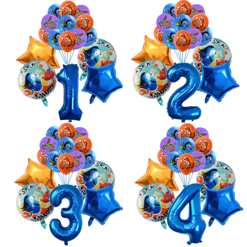 15pcs Finding Nemo Foil Latex Balloon Kid Birthday Number Ballon Party ...