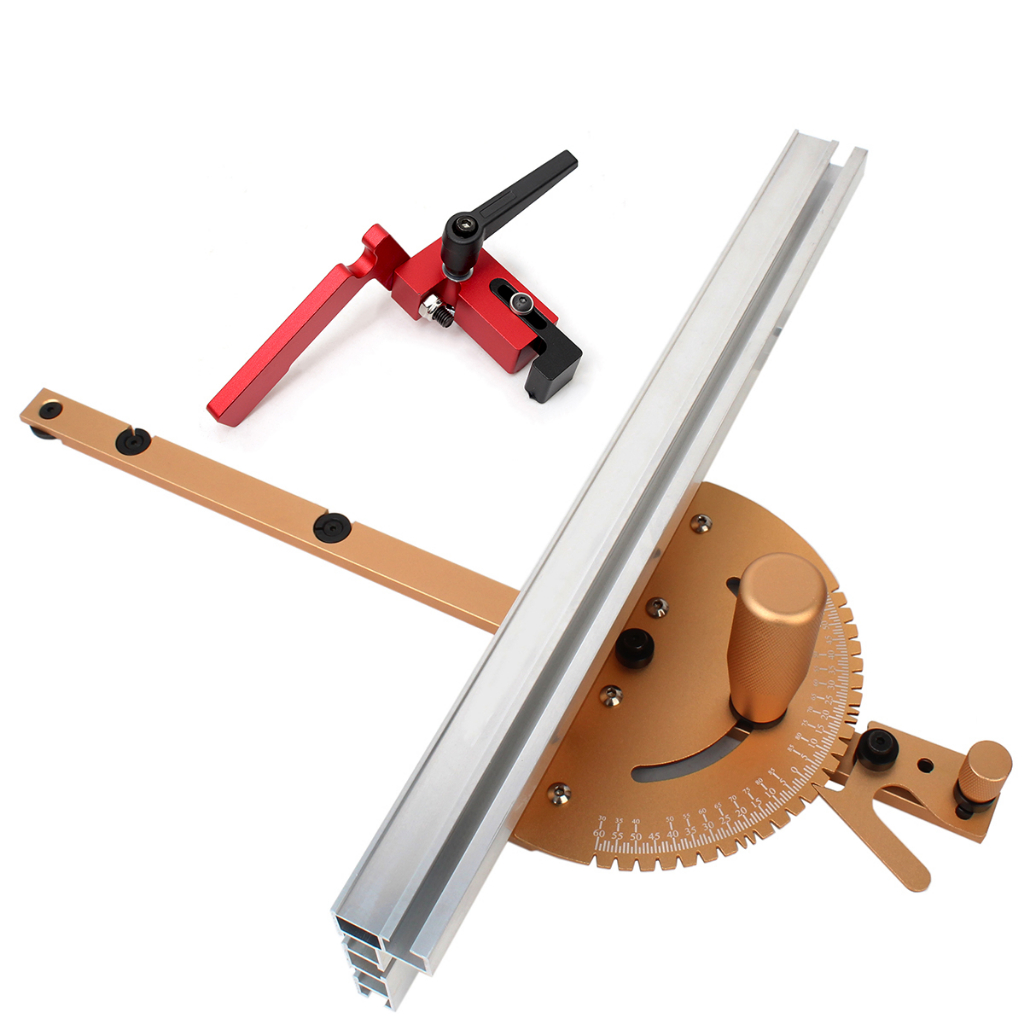 Universal 400mm Fence And Miter Gauge With Track Stop Sawing Assembly