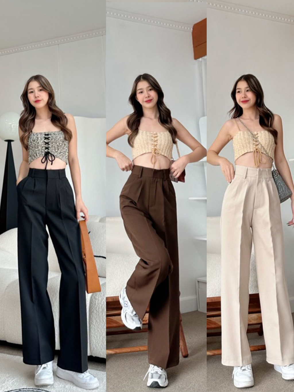 Korean version of simple loose fitting high waisted pants slacks pants ...