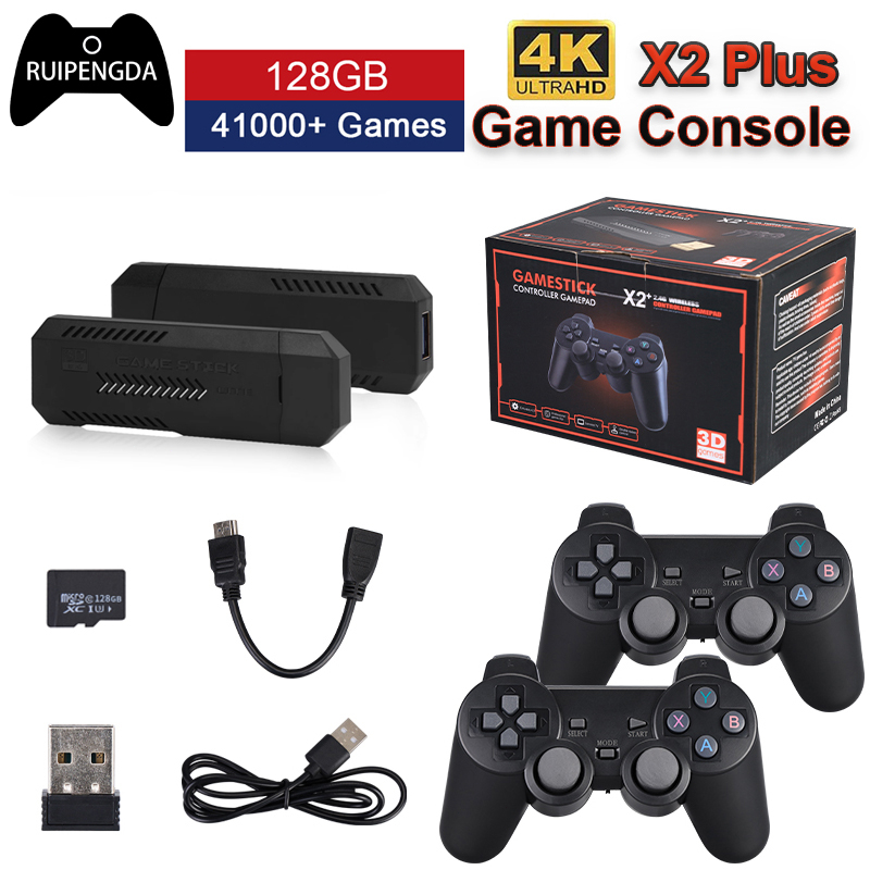 X2 Plus 3D Video Game Console 4K HD TV GameStick 2.4G Wireless ...
