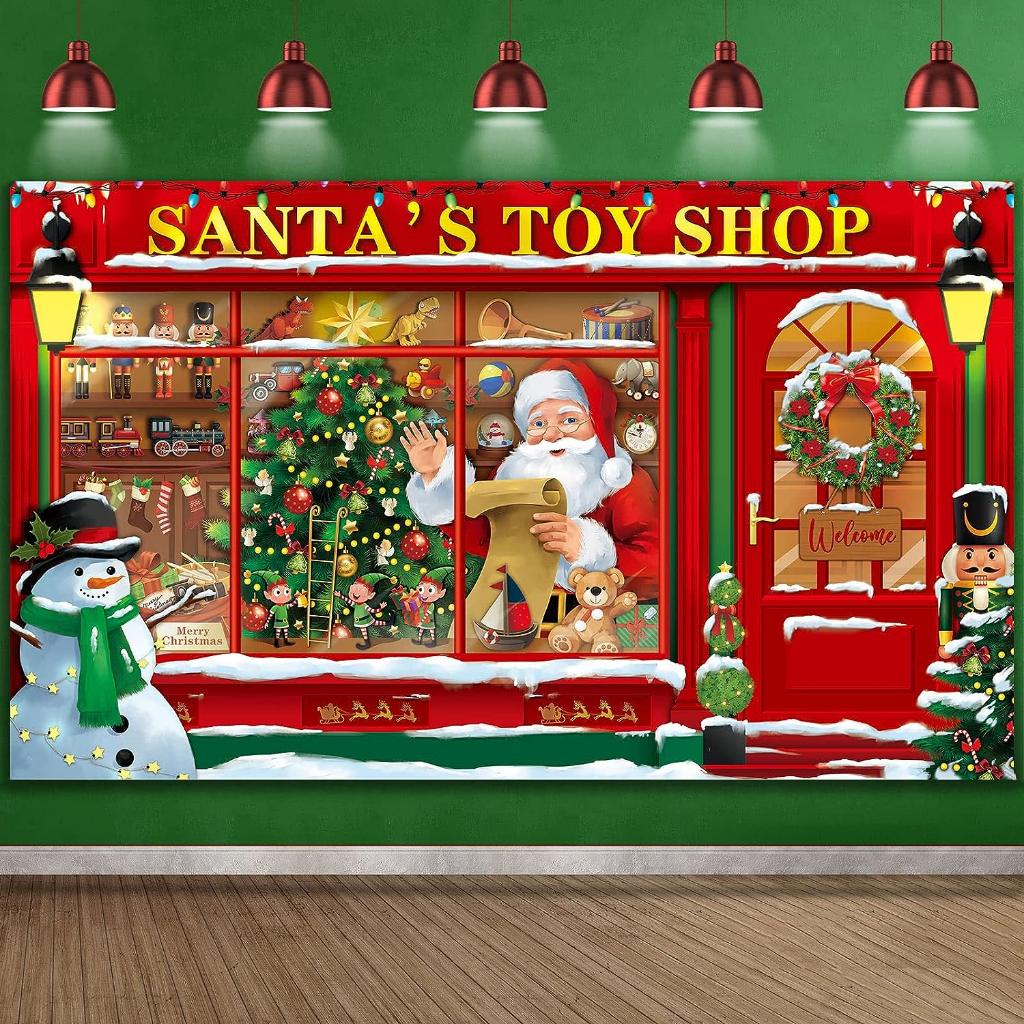 Christmas Party Photography Backdrop Banner Santa's Toy Shop Christmas ...