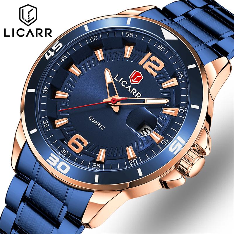 LICARR Brand Luxury Men's Watches Fashion Stainless Steel Waterproof ...