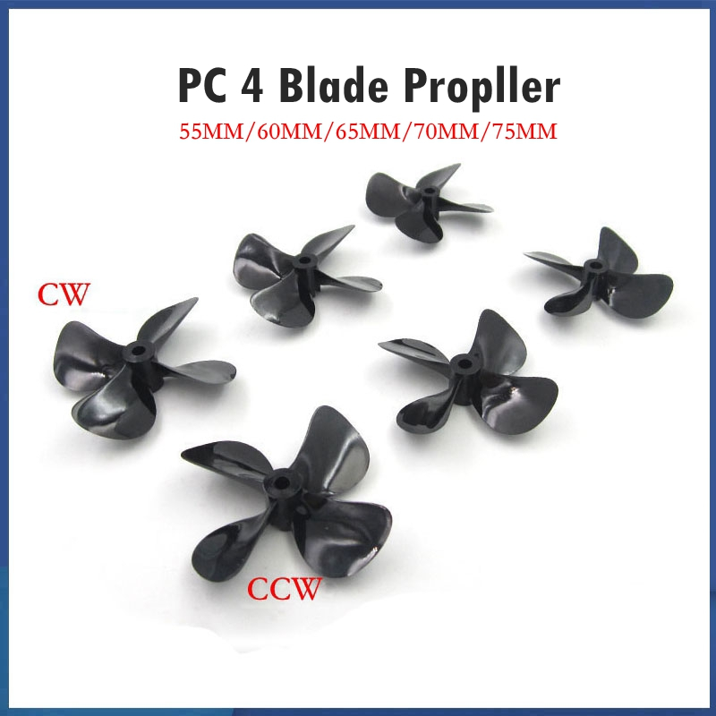 RC Boat 4-Blade Propeller PC 50mm 55mm 60mm 70mm 75mm Prop Hole 4mm/5mm ...