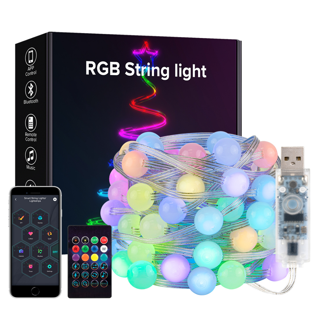 Spherical christmas lights,USB Bluetooth LED String Lights WS2812B ...