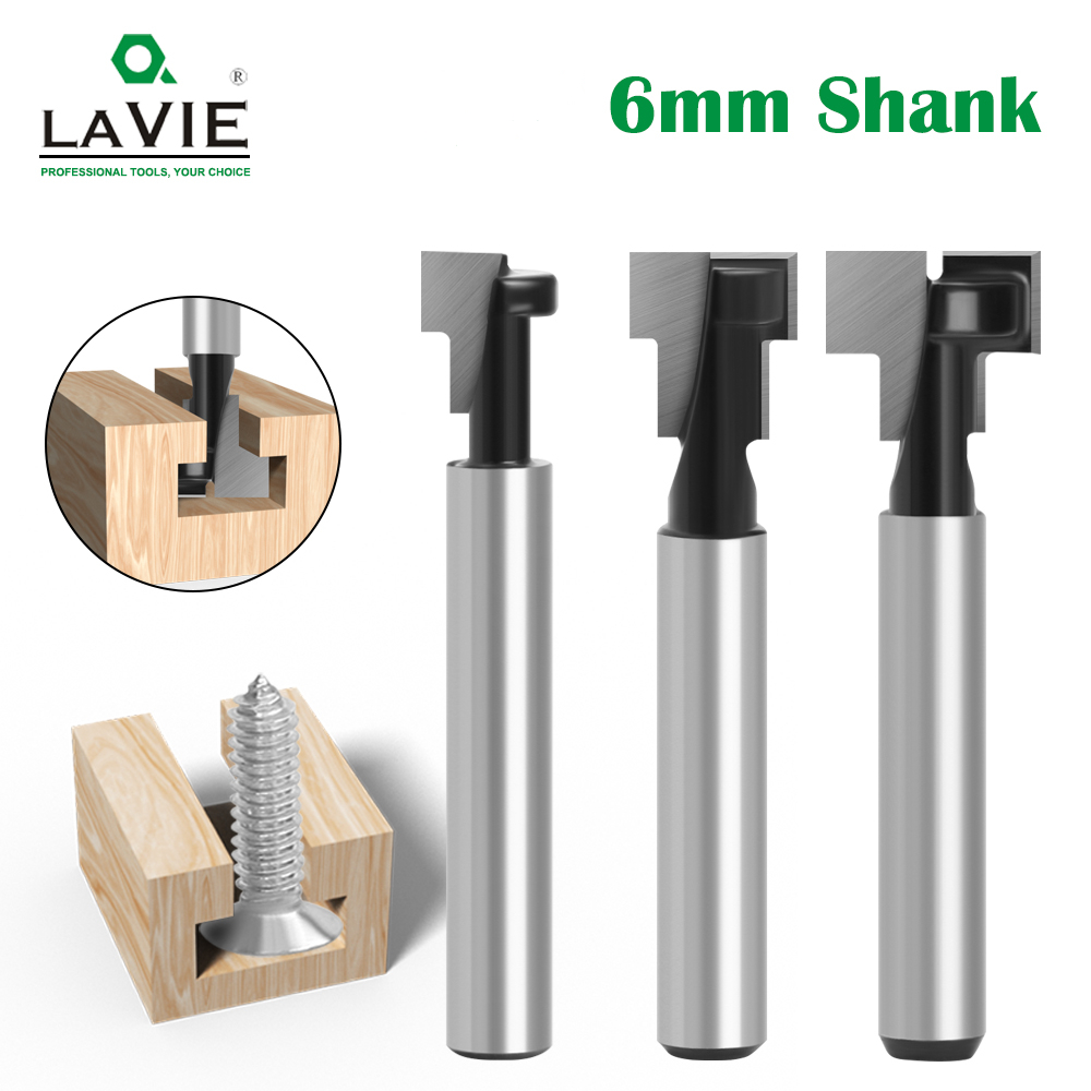 LAVIE 3pc 6mm T-Slot Cutter Router Bit Set Hex Bolt Key Hole Bits T ...