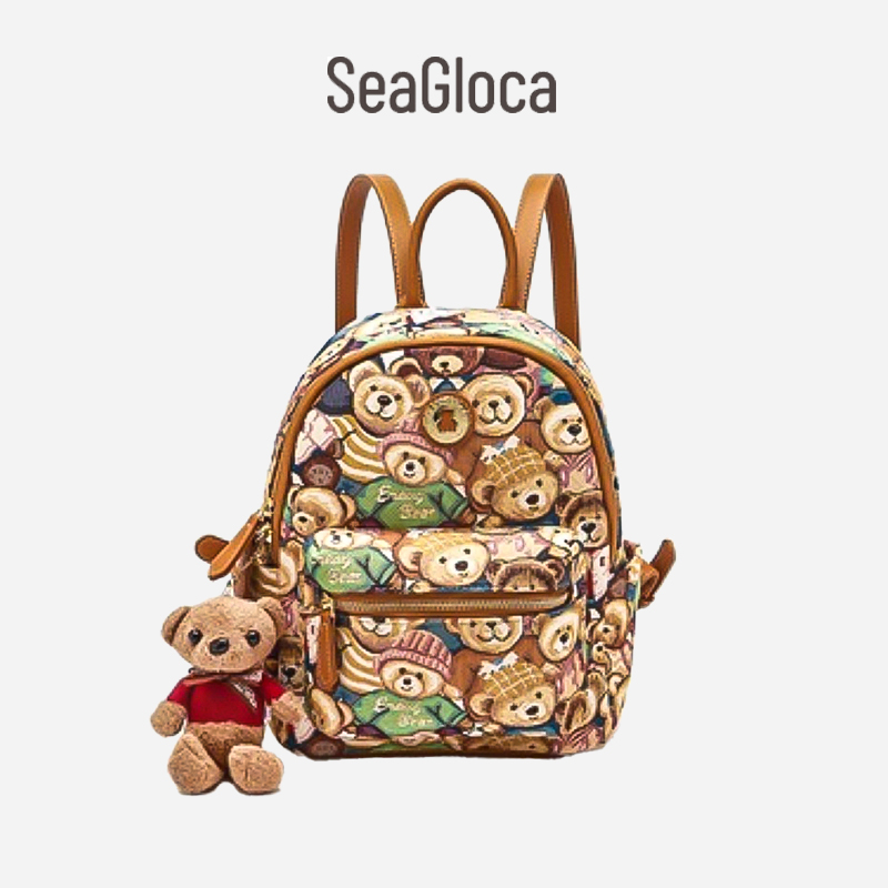 SeaGloca Bear Jacquard Canvas Cute Casual Fashion Backpack Versatile ...